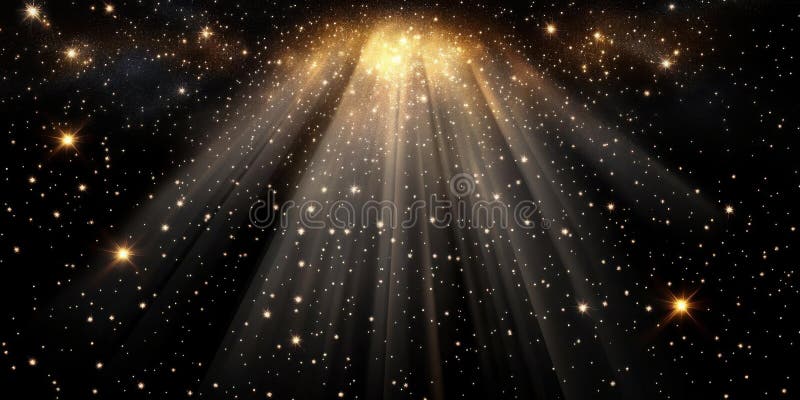 Golden Stars Fall with Light Rays Against Black, Celebration Theme ...