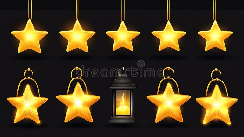 Golden Stars Hanging, Lantern, Dark Background, Rating, Design Stock ...