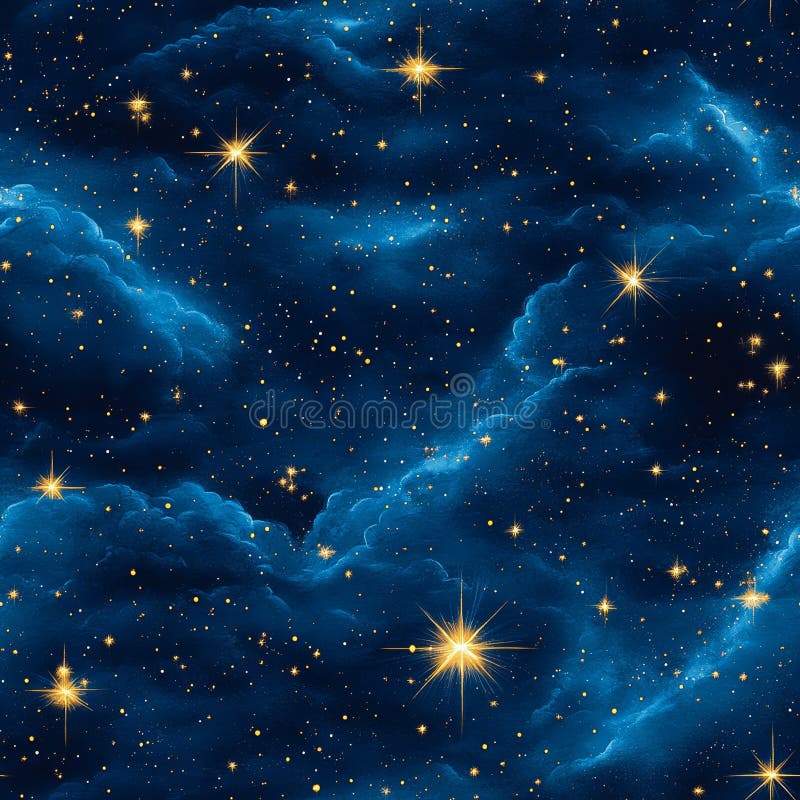 Golden Stars Shining through Clouds in the Night Sky Stock Image ...