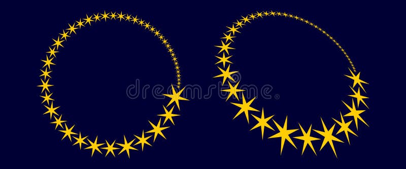 Golden Stars with Six Corners in Circle Form Different Sizes. Two ...