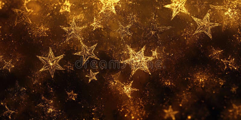 Golden Stars on a Solid Background, Shimmering, Glowing Stars Scattered ...