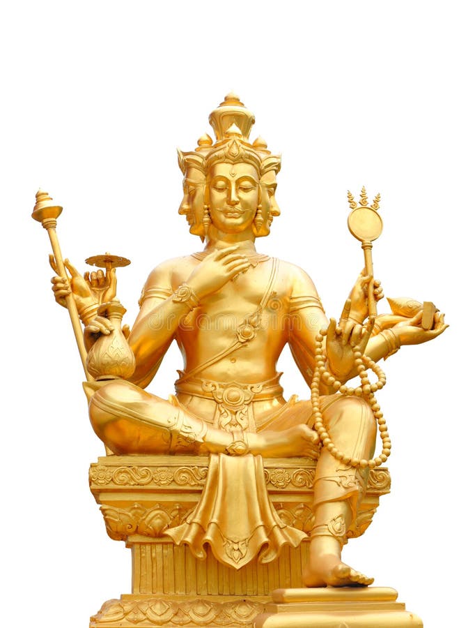 Gold statue of Brahma stock photo. Image of metal, east - 19087398