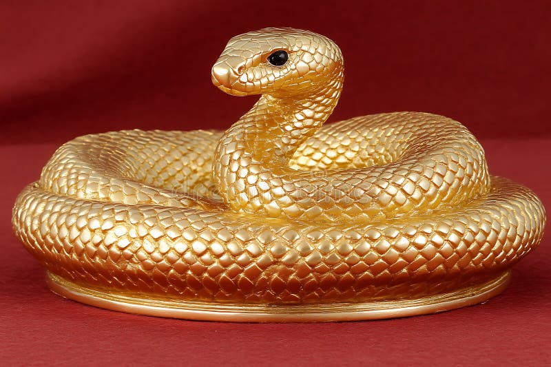 A Golden Statue Depicting a Coiled Snake in a Decorative Display Stock ...