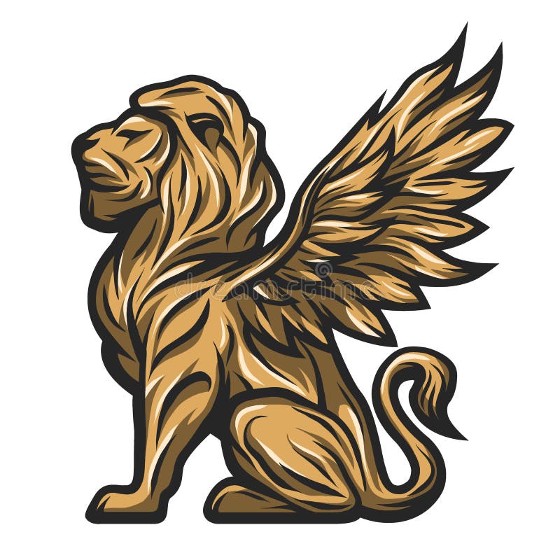 Golden Statue of a Lion with Wings. Stock Vector - Illustration of ...