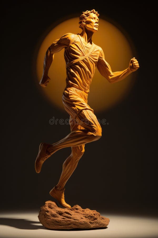 A Golden Statue of a Man Mid-stride on a Rocky Base Stock Illustration ...