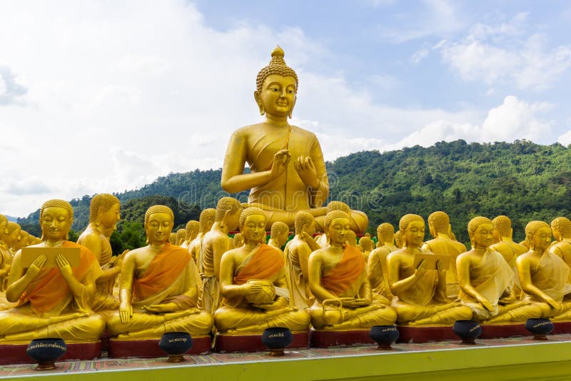 Golden Statue of Buddhist Saint and Buddha Stock Image - Image of ...