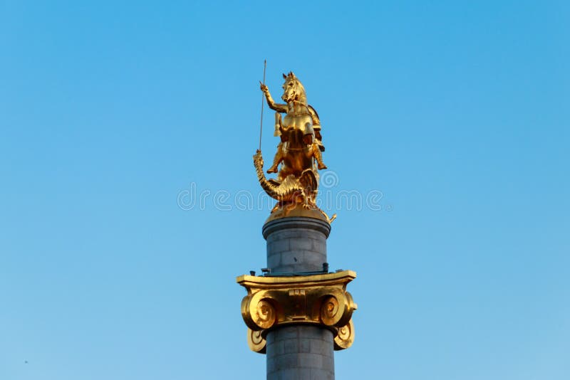 Golden Statue of Saint George on the Freedom Square in Tbilisi Stock ...
