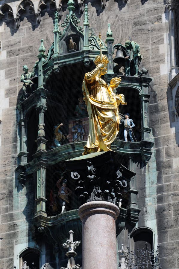 The Golden Statue of Saint Mary Stock Photo - Image of europe, church ...