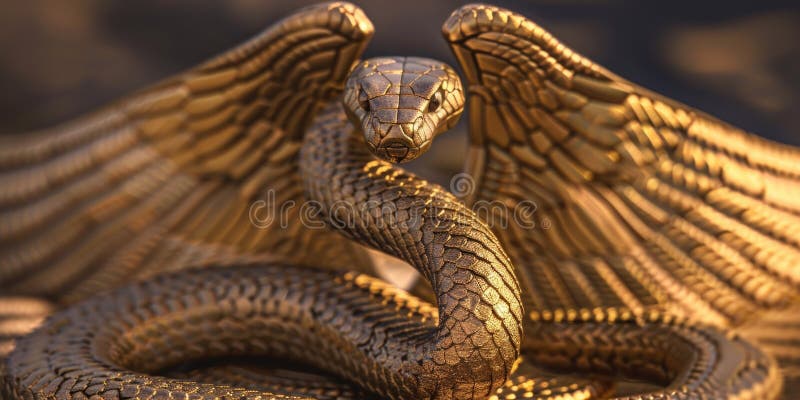 A Golden Statue of a Snake with Wings. Suitable for Various Design ...
