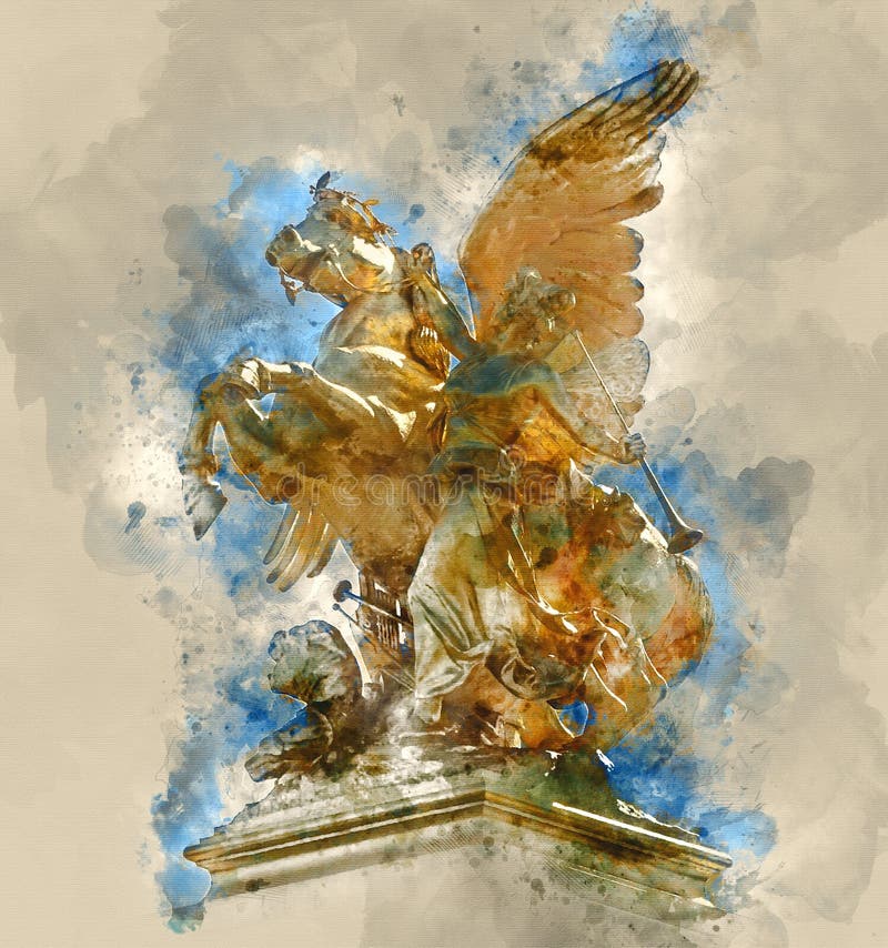 The Golden Statues on Alexandre III Bridge in Paris Stock Illustration ...