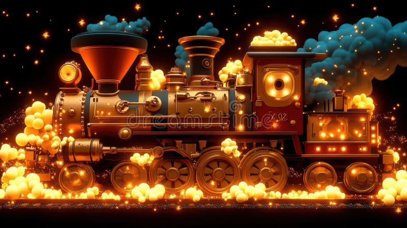 Golden Steam Engine, Night Journey Stock Illustration - Illustration of ...