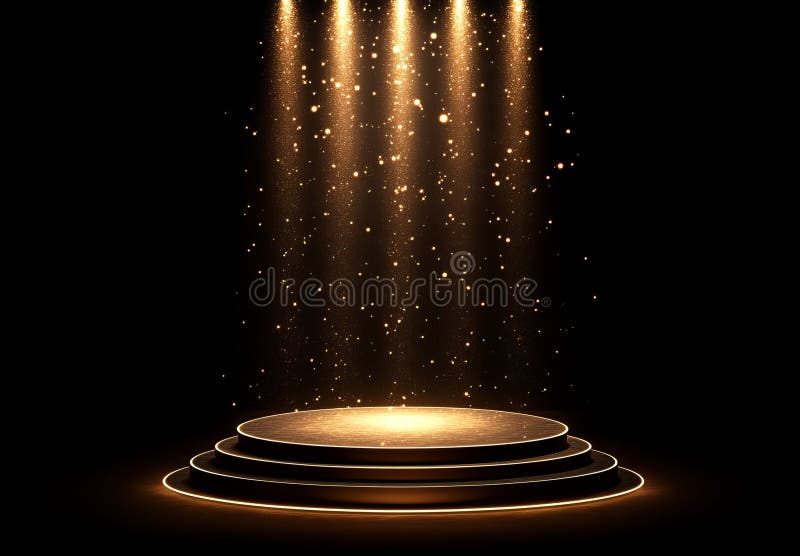 The Golden Steps of a Stage are Highlighted by a Spotlight, with a Dark ...