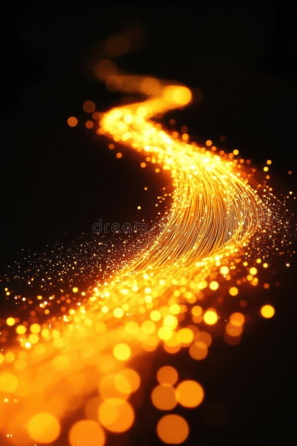 Golden Stream Illuminates the Night with Shimmering Light and a Sparkle ...