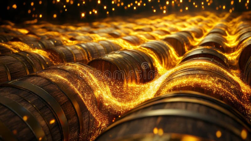 Golden Stream of Light Flowing through Rows of Wooden Barrels Stock ...