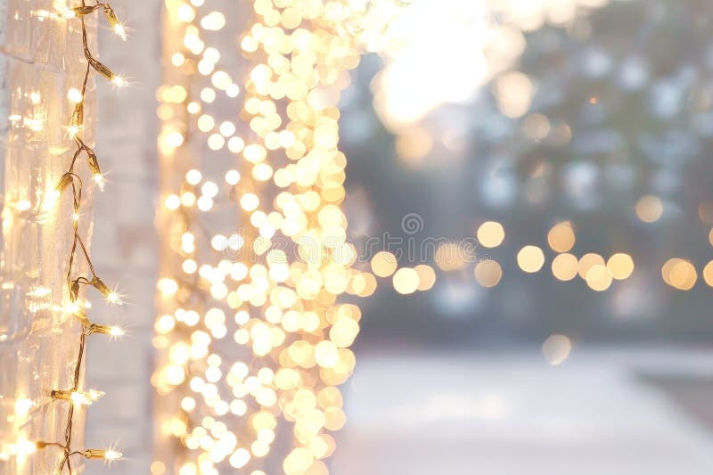 Golden String Lights on Brick Wall Festive Bokeh Backdrop, Celebrations ...