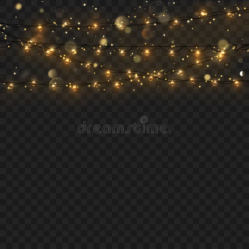Golden String Lights Hanging, Glowing Softly, Against a Transparent ...