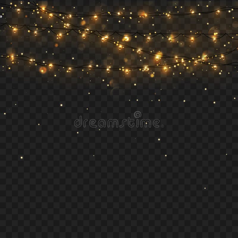Golden String Lights Hanging, Glowing Softly, Against a Transparent ...