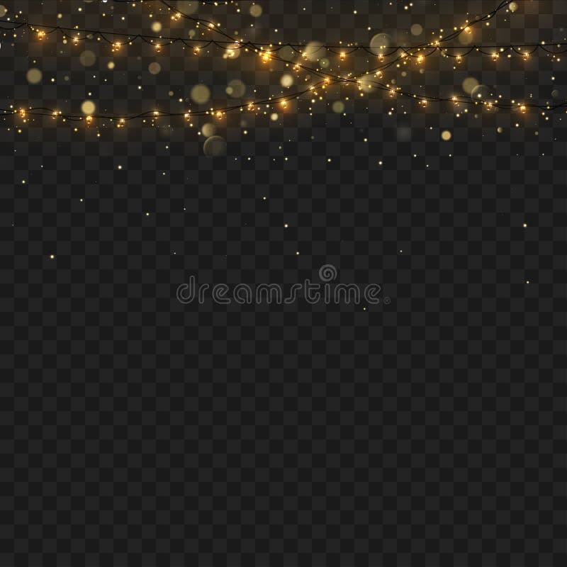 Golden String Lights Hanging, Glowing Softly, Against a Transparent ...
