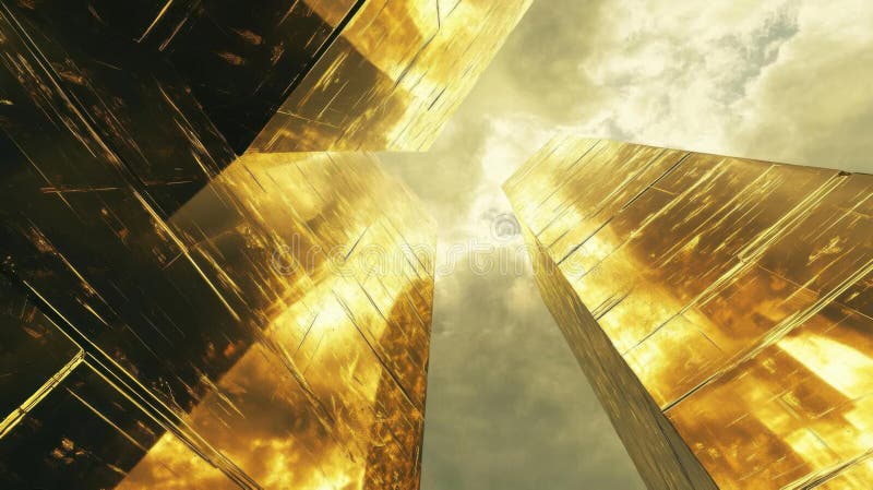 Golden Structures Reach for Sky, an Abstract View Stock Illustration ...