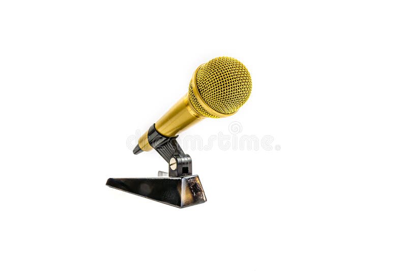 Golden Studio Microphone on Th White Table Stock Image - Image of ...