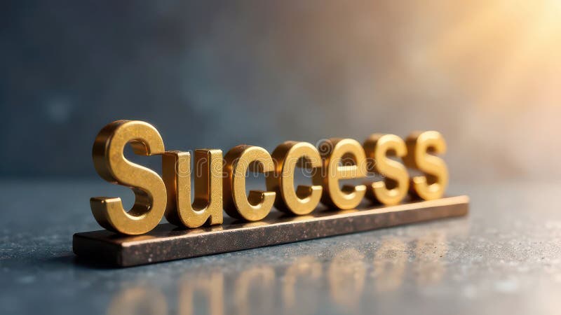 Golden Success Sign on Reflective Surface in Sunlight Stock ...
