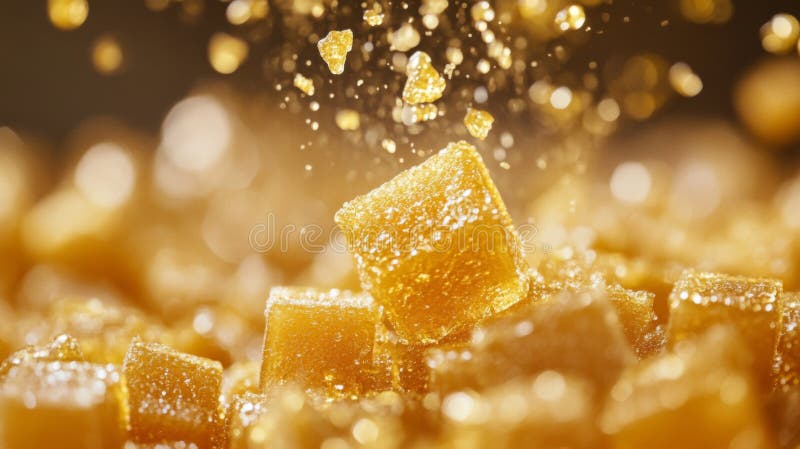 Golden Sugar Cubes Falling on a Pile of Similar Cubes Stock ...
