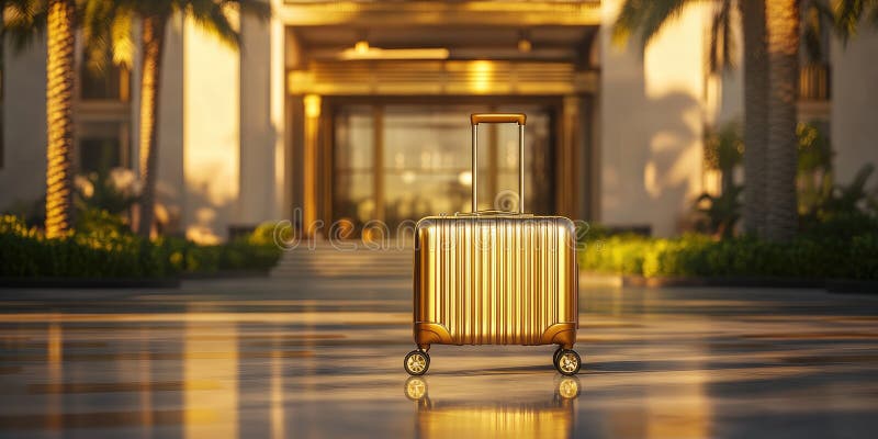 Golden Suitcase in Tropical Setting: a Gold-colored Suitcase with ...