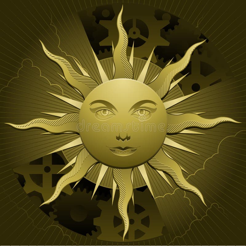 Golden sun stock vector. Illustration of noon, face, cloud - 12879681