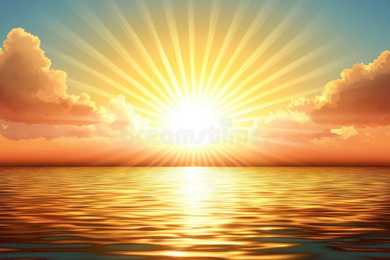 Golden Sun Glow with Diffused Light and Reflections on Water Surface at ...