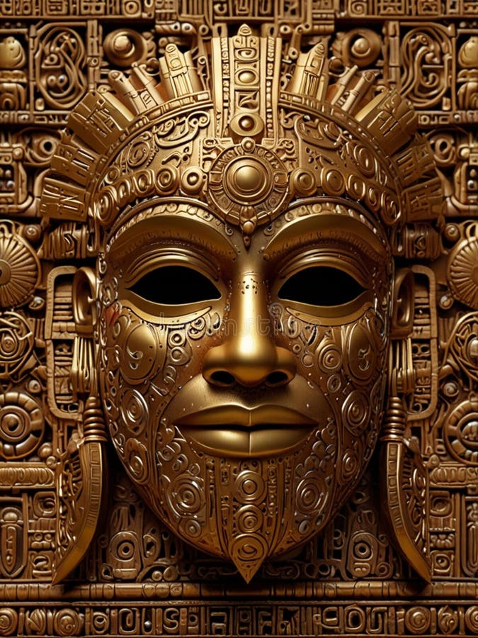 Golden Sun Mask of Inti Raymi Stock Illustration - Illustration of ...