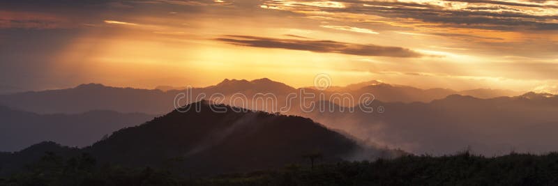 Golden Sun-ray on Layers of Mountains Stock Photo - Image of highland ...