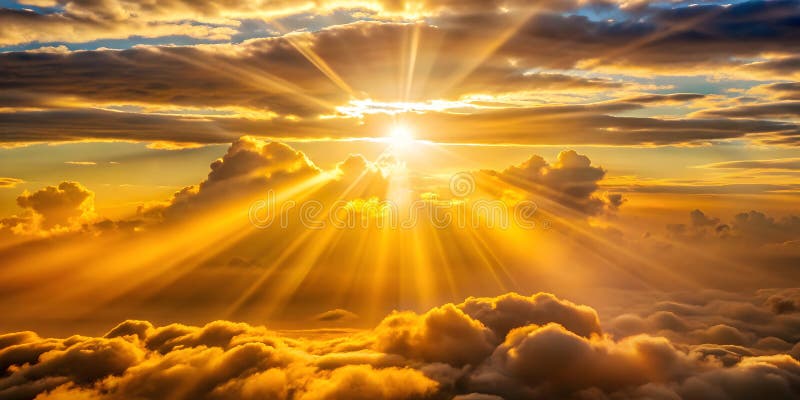 Golden Sun Rays Breaking through Soft Dreamy Clouds Stock Illustration ...