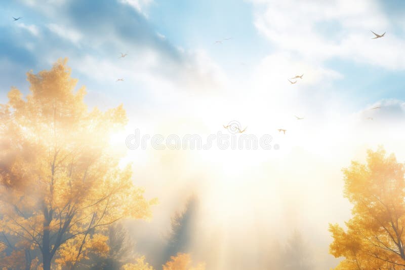 Golden Sun Rays through a Dense Fog Stock Image - Image of morning ...