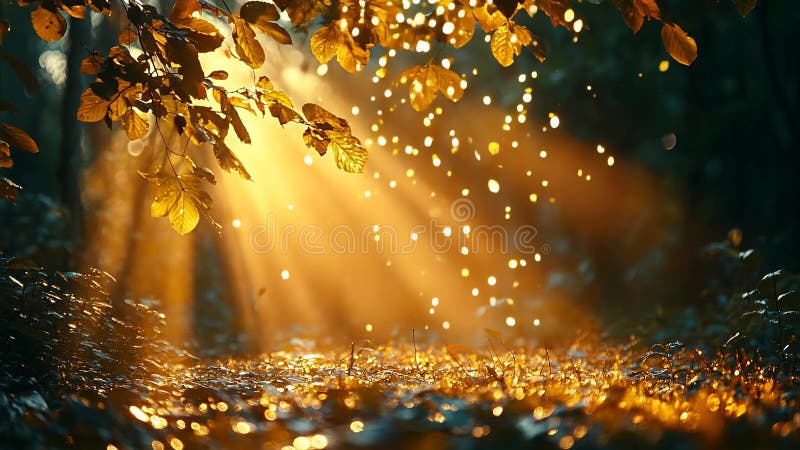 Golden Sun Rays and Falling Leaves in Enchanted Forest Stock Video ...