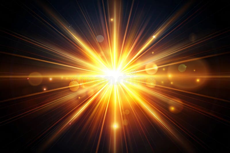 Golden Sun Rays Flare Light Effect on Black Background Stock ...