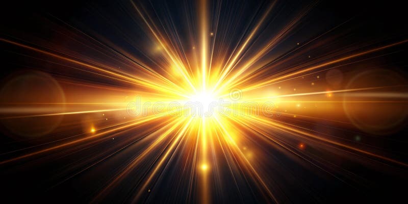 Golden Sun Rays Flare Light Effect on Black Background Stock ...