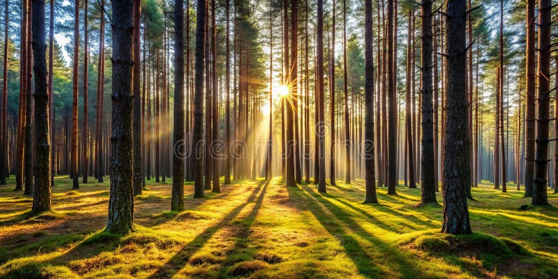Golden Sun Rays Illuminate a Serene Pine Forest. Generative AI Stock ...