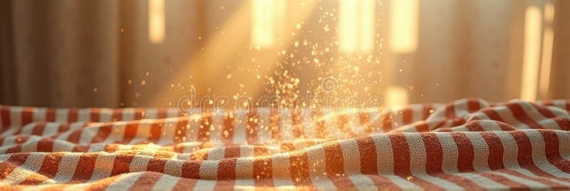 Golden Sun Rays Illuminating Dust Particles on Striped Fabric in Warm ...