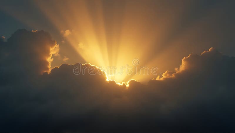 Golden Sun Rays Piercing through Thick Clouds Creating a Dramatic and ...