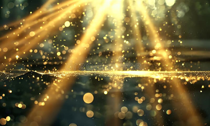Golden Sun Rays Shining through Particles on a Dark Surface Stock Video ...
