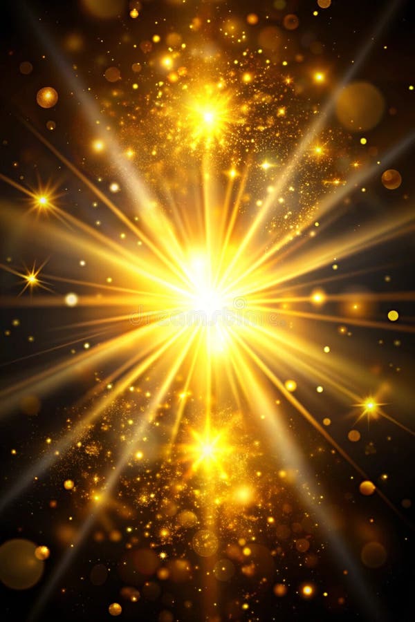 Golden Sun Rays and Sunshine on Black Background Stock Illustration ...