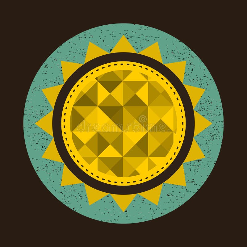 Golden Sun in Retro Style with Triangles. Stock Vector - Illustration ...