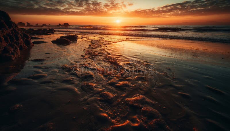 Golden Sun S Over Tranquil Blue Waters Generated by AI Stock ...