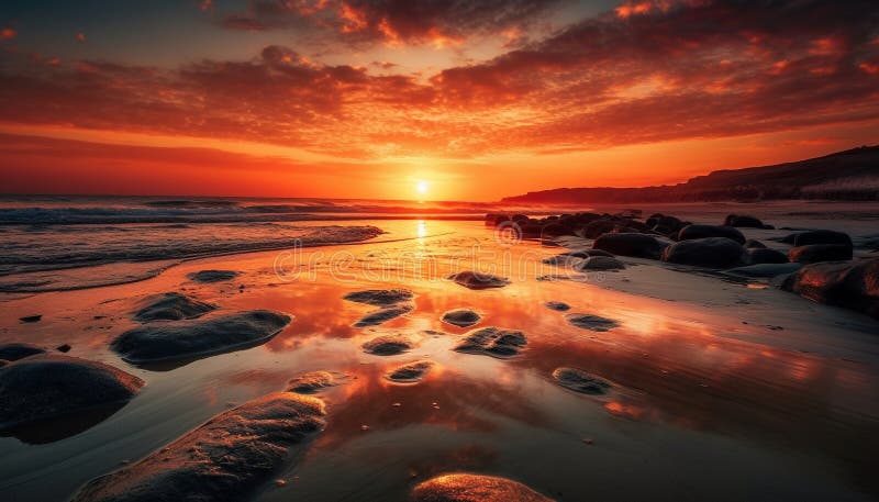 Golden Sun S Over Tranquil Waters Edge Generated by AI Stock ...