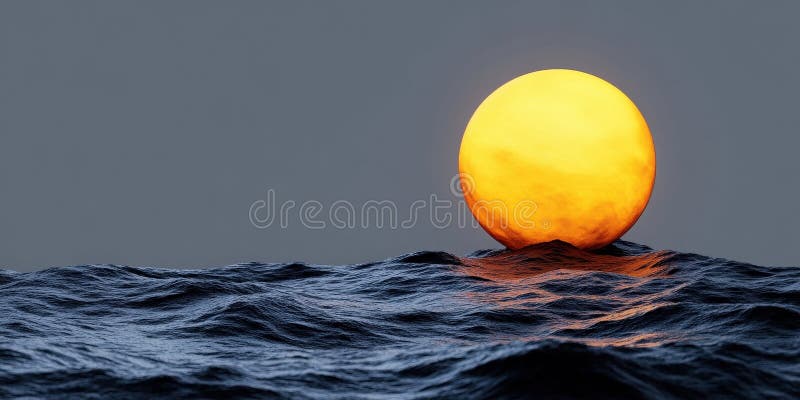 Golden Sun Setting Over Dark Ocean Waves at Dusk with Reflections on ...