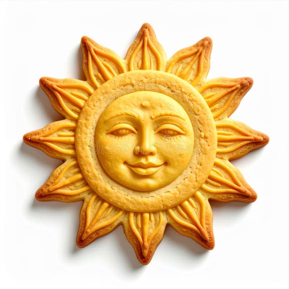 Golden Sun Shaped Cookie with Smiling Face Stock Illustration ...