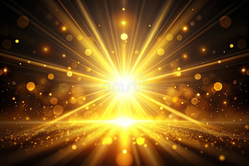 Golden Sunbeam Light Rays and Shine Effect on Black Background Stock ...