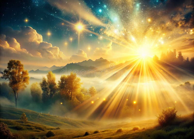 Golden Sunburst Fantasy Background Immersive Dreamlike Rays of Light ...
