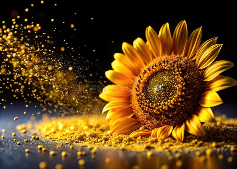 Golden Sunflower Pollen Dust a Macro CloseUp of Natures Microscopic ...