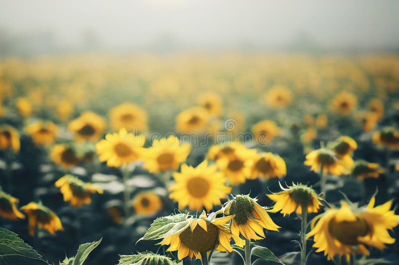 Golden Sunflowers Tilted Their Heads Down in Sun-drenched Clearing ...